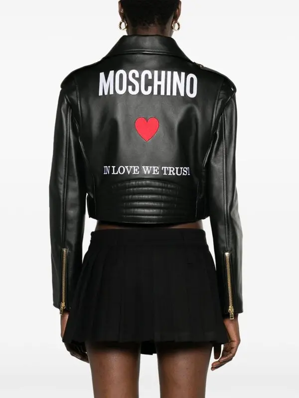 Moschino Cropped Leather Biker Jacket