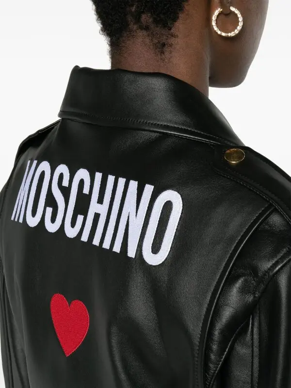 Moschino Cropped Leather Biker Jacket