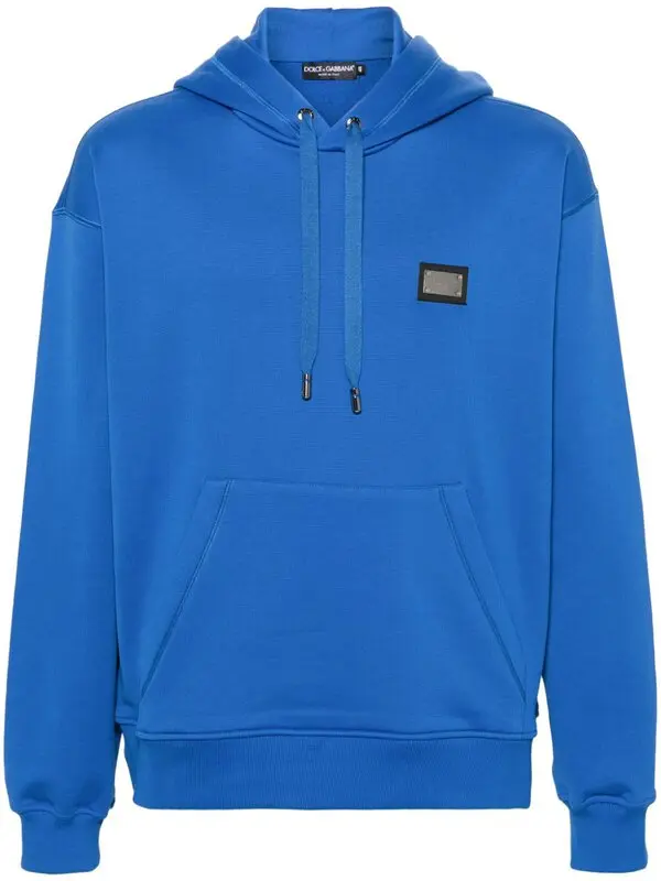 Dolce & Gabbana Logo-plaque Cotton Hoodie - Blue