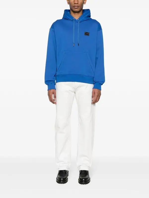 Dolce & Gabbana Logo-plaque Cotton Hoodie - Blue