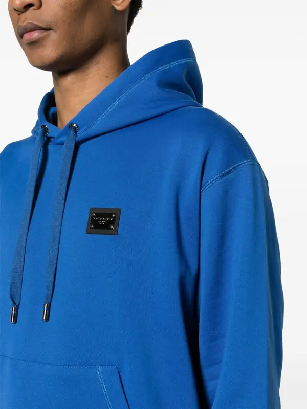 Dolce & Gabbana Logo-plaque Cotton Hoodie - Blue