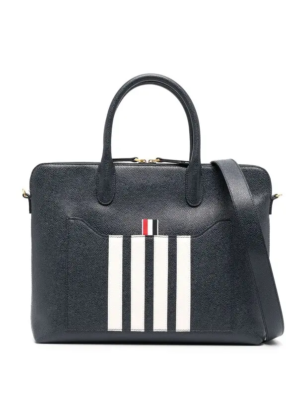Thom Browne 4-bar Stripe Pebbled-leather Briefcase - Blue