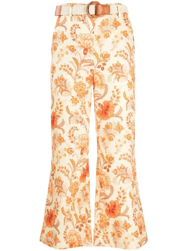 Zimmermann Junie Floral-print Linen Trousers - Orange
