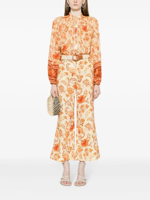 Zimmermann Junie Floral-print Linen Trousers - Orange