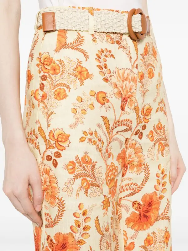 Zimmermann Junie Floral-print Linen Trousers - Orange