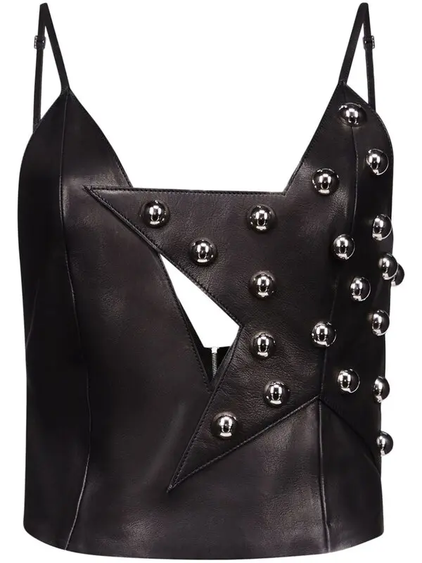 AREA Polka Dot-studs Leather Top