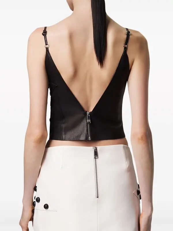 AREA Polka Dot-studs Leather Top