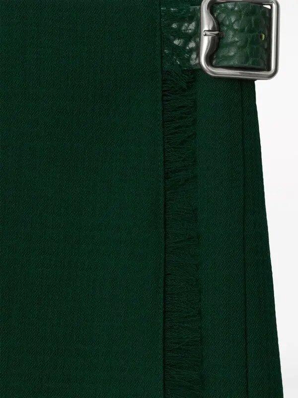 Burberry Frayed-edge Wool Pleated Skirt - Green