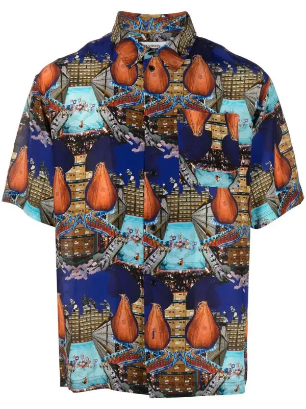Henrik Vibskov Transfered Graphic-print Crepe Shirt - Blue