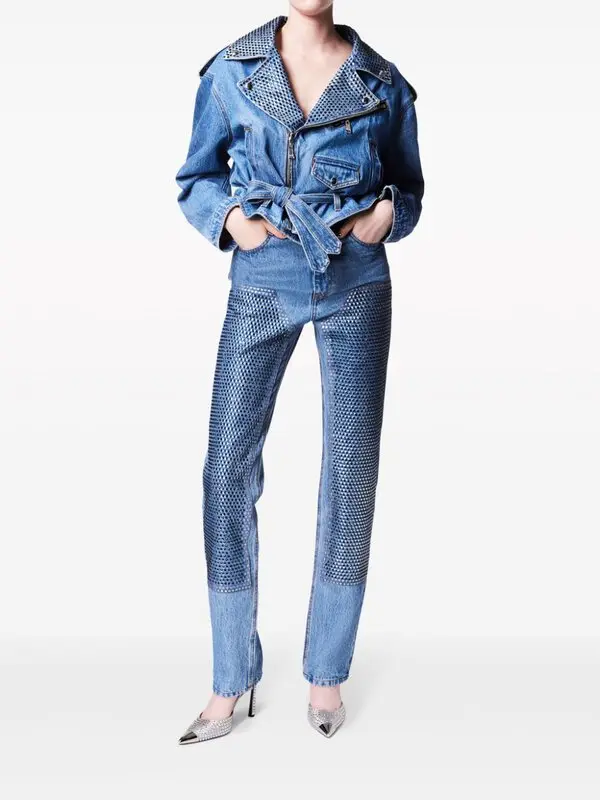 AREA Crystal-embellished Denim Jacket