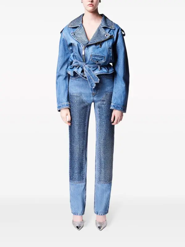 AREA Crystal-embellished Denim Jacket