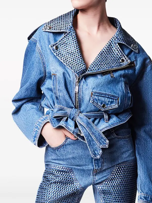 AREA Crystal-embellished Denim Jacket