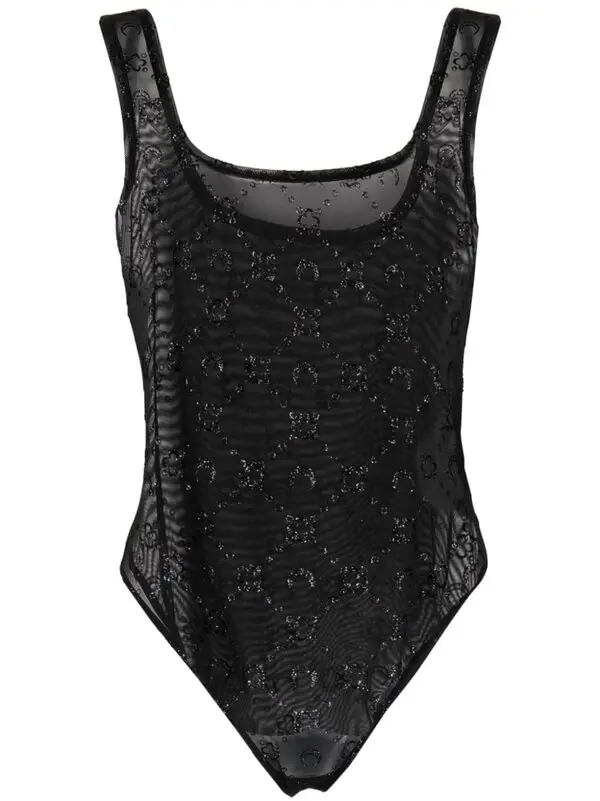 MARINE SERRE Moonogram Flocked Tulle Bodysuit