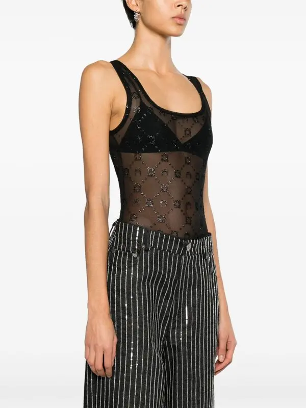 MARINE SERRE Moonogram Flocked Tulle Bodysuit