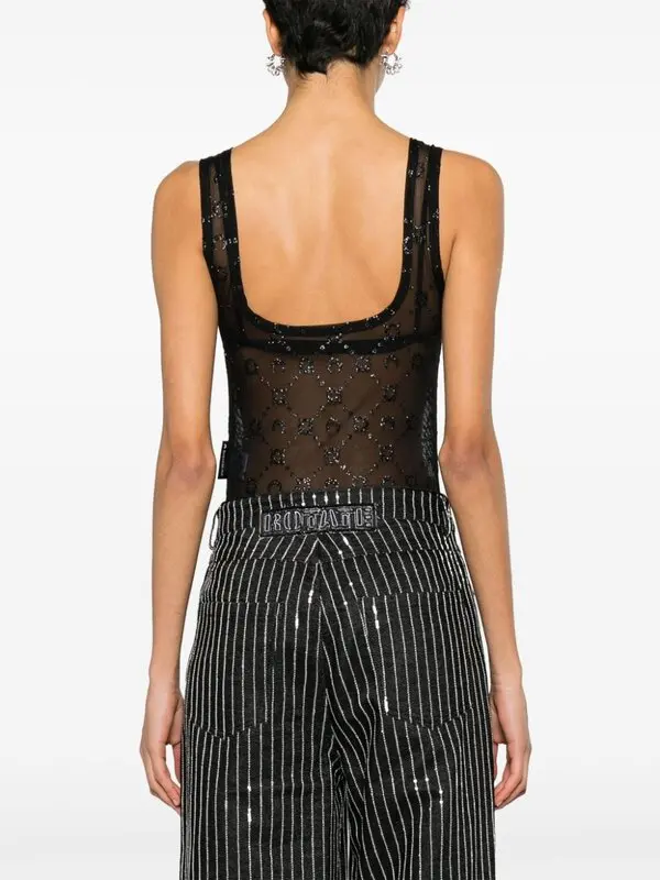 MARINE SERRE Moonogram Flocked Tulle Bodysuit