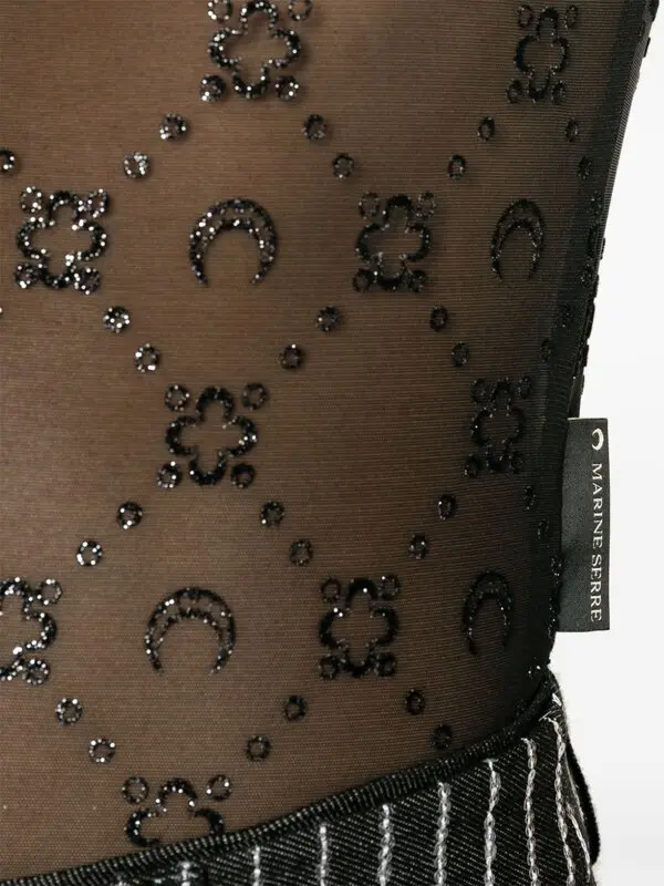 MARINE SERRE Moonogram Flocked Tulle Bodysuit