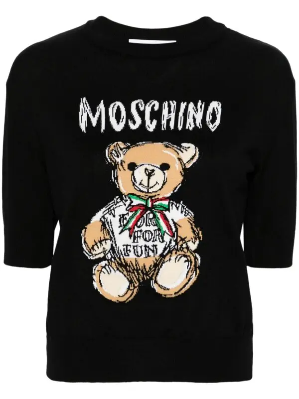 Moschino Teddy Bear-intarsia Cropped Jumper - Black