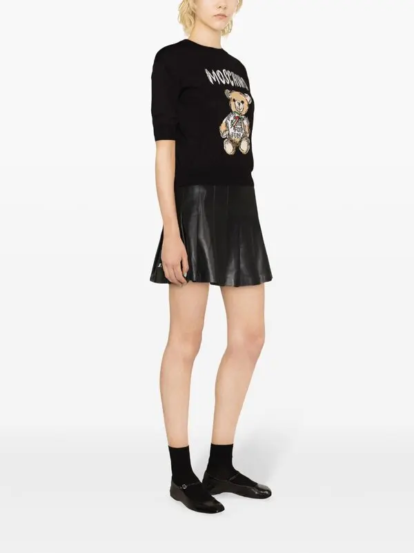 Moschino Teddy Bear-intarsia Cropped Jumper - Black