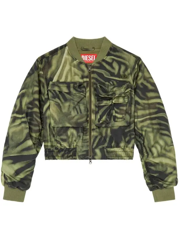 DIESEL® G-khlow Zebra-print Bomber Jacket - Green