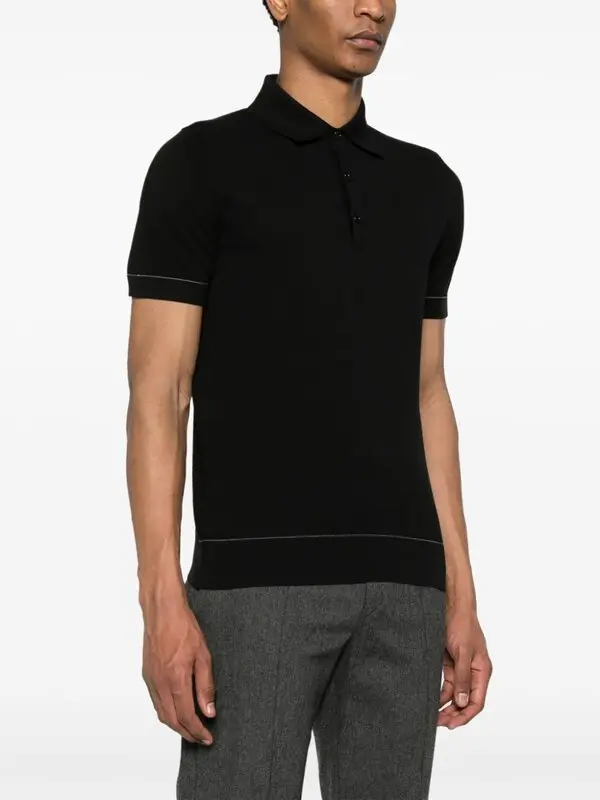 Brioni Piqué Cotton Polo Shirt - Black