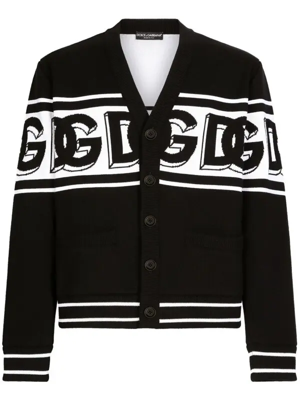 Dolce & Gabbana Logo Intarsia V-neck Cardigan - Black