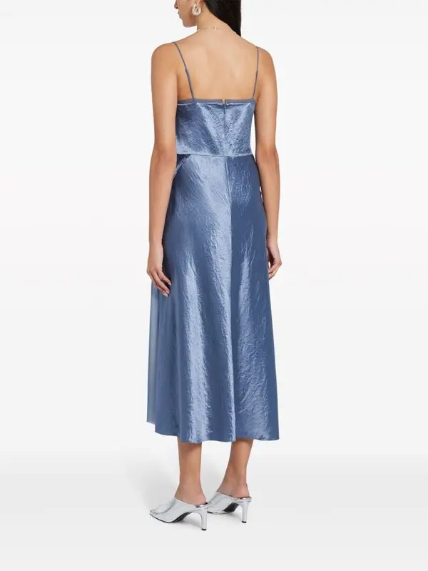 vince blue silk dress Petal Blur Satin Twist-Shoulder Dress in Dresses
