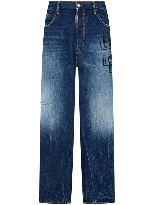 Dsquared2 Icon-print High-rise Straight-leg Jeans - Blue