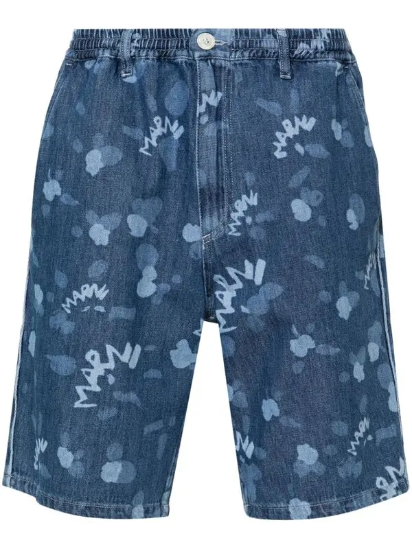 Marni All-over Logo-print Denim Shorts - Blue
