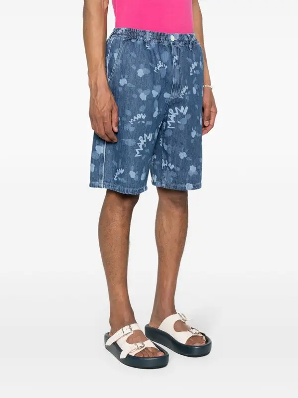 Marni All-over Logo-print Denim Shorts