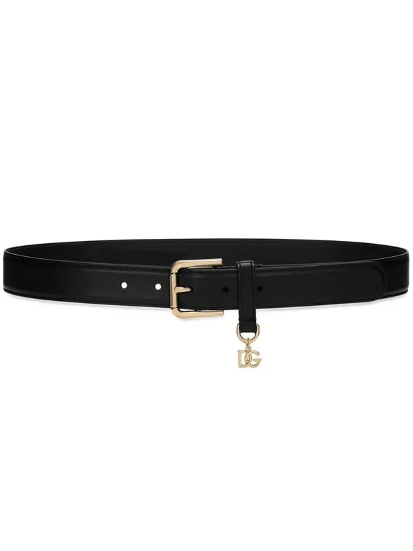 Dolce & Gabbana Leather Belt With Logo Charm - Black