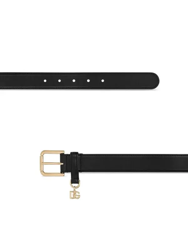 Dolce & Gabbana Leather Belt With Logo Charm - Black