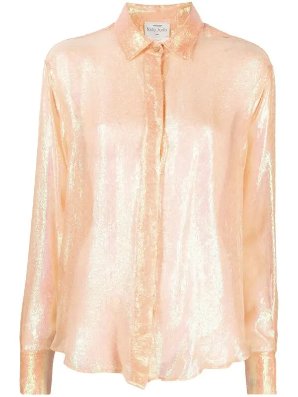 FORTE_FORTE Semi-sheer Textured Shirt - Orange
