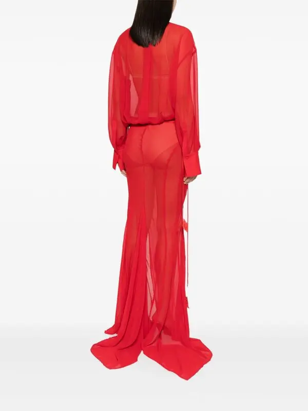 Attico Semi-Sheer Maxi Dress In Red - 65% Off | Editorialist