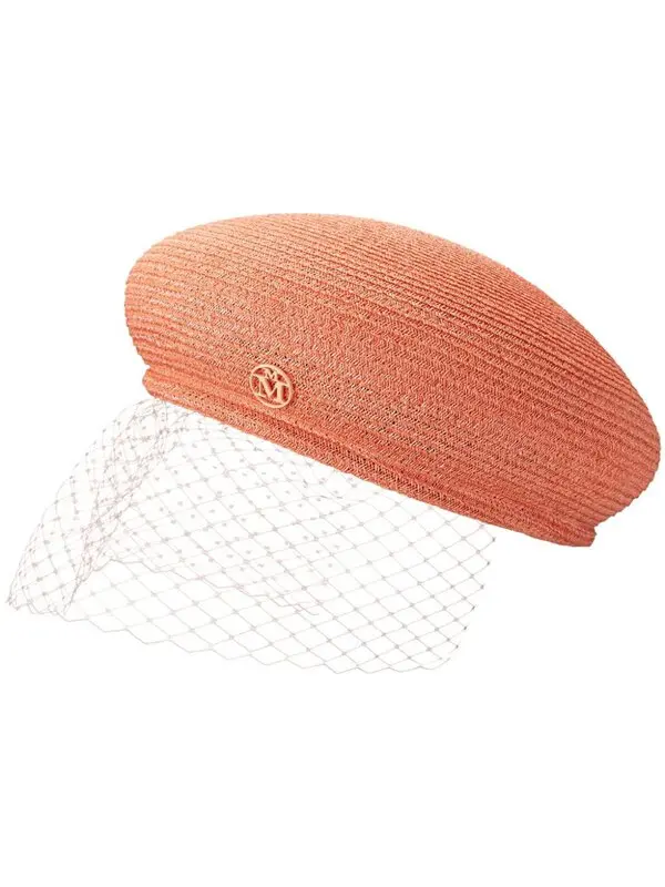MAISON MICHEL Bonnie Veil-detail Beret - Orange