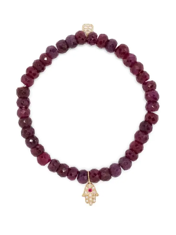 SYDNEY EVAN 14kt Yellow Gold Ruby Hamsa Bracelet - Purple
