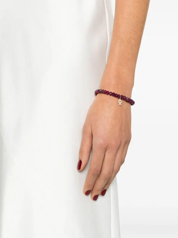 SYDNEY EVAN 14kt Yellow Gold Ruby Hamsa Bracelet - Purple