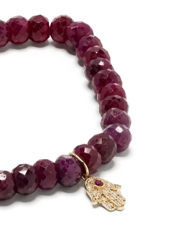 SYDNEY EVAN 14kt Yellow Gold Ruby Hamsa Bracelet - Purple