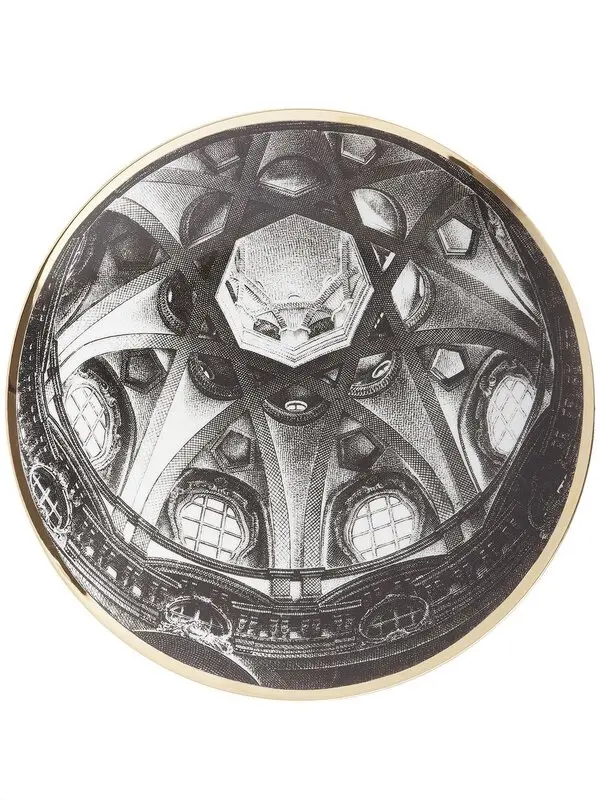 FORNASETTI Glazed Graphic-print Plate - Black