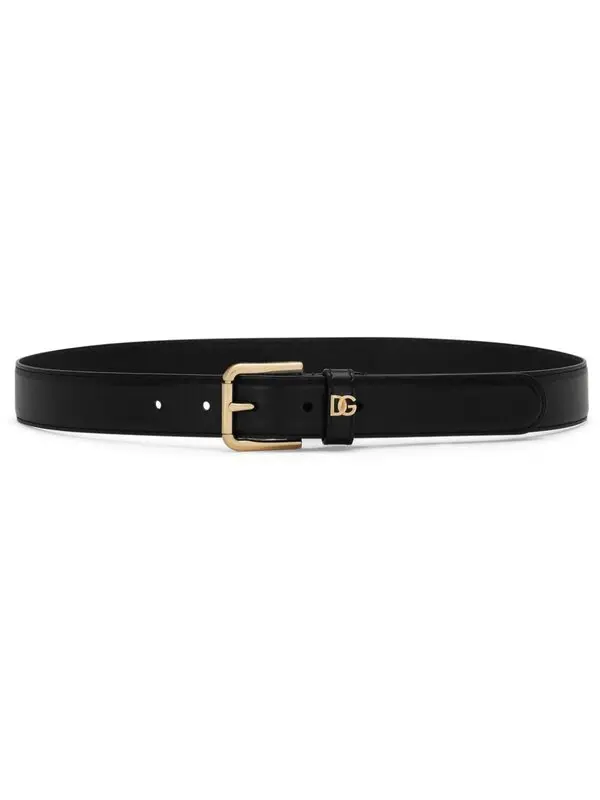 Dolce & Gabbana Plaque Leather Belt - Black