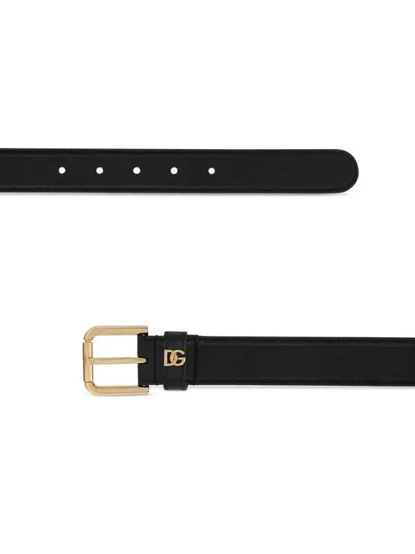 Dolce & Gabbana Plaque Leather Belt - Black