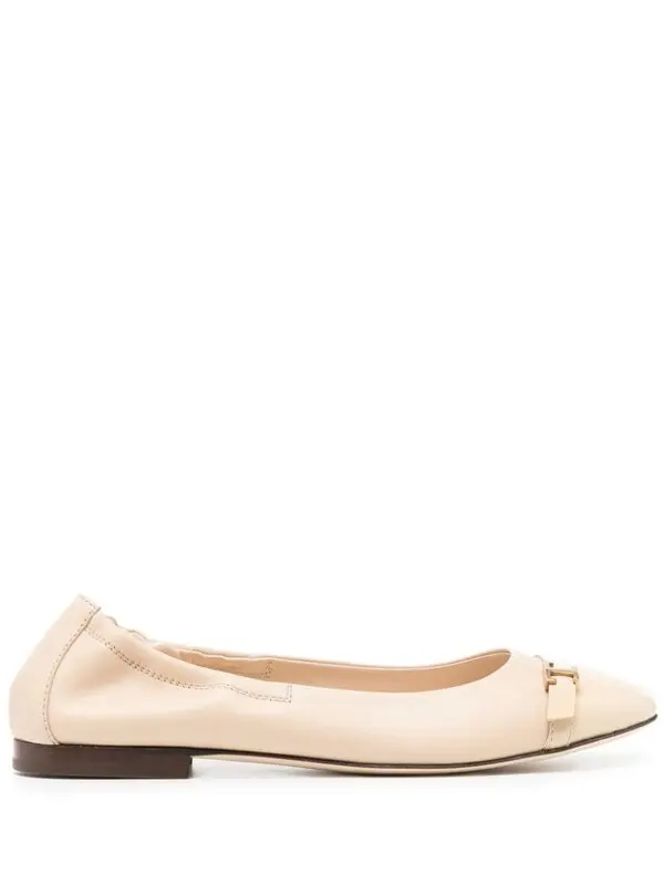 TOD'S Logo-plaque Leather Ballerina Shoes - Neutrals