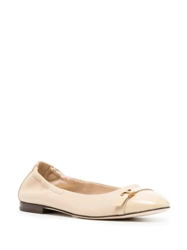 TOD'S Logo-plaque Leather Ballerina Shoes - Neutrals