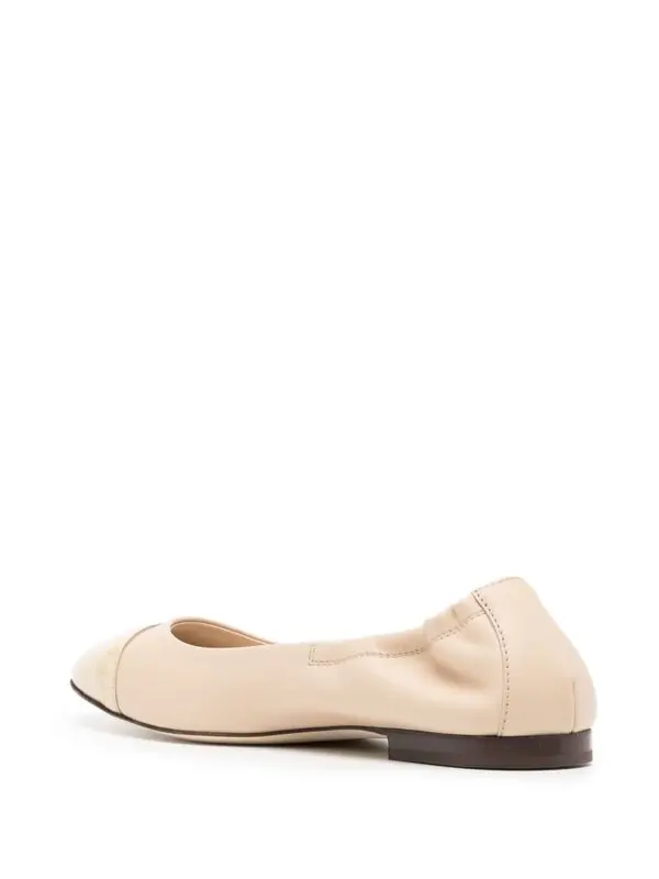 TOD'S Logo-plaque Leather Ballerina Shoes - Neutrals