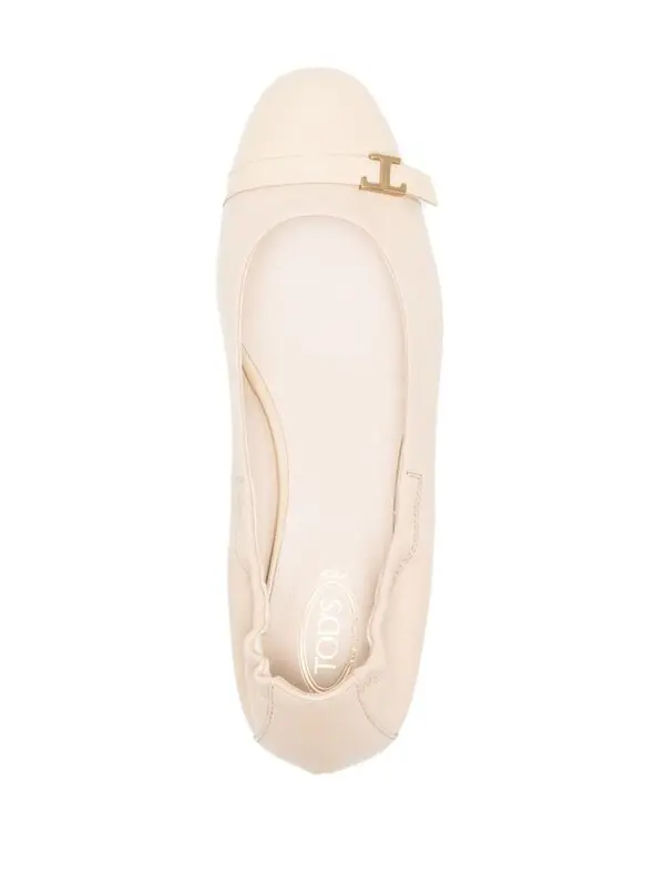 TOD'S Logo-plaque Leather Ballerina Shoes - Neutrals