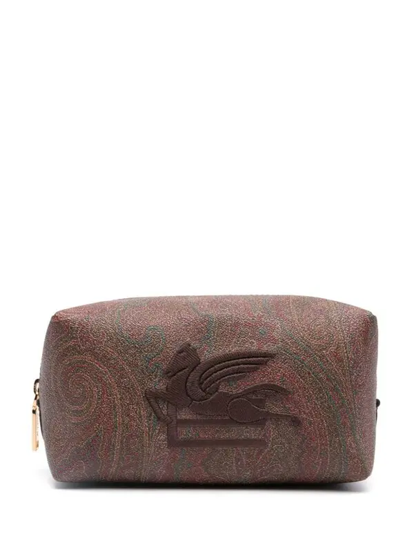 Etro Pegaso-embroidered Zipped Pouch - Brown