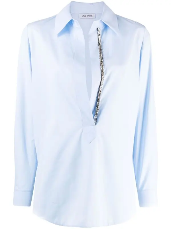 Dice Kayek Crystal-embellished Cotton Shirt - Blue