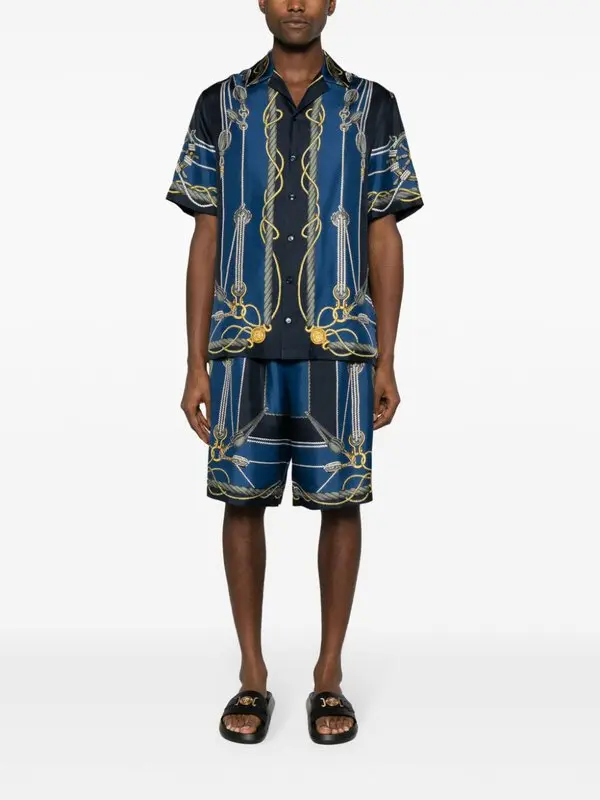 Versace Nautical-print Silk Shorts - Blue