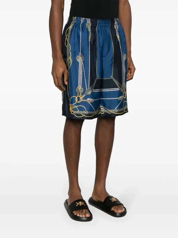 Versace Nautical-print Silk Shorts - Blue