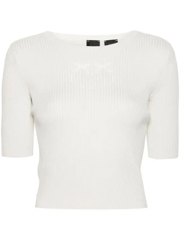 Pinko Love Birds Ribbed Top - Neutrals