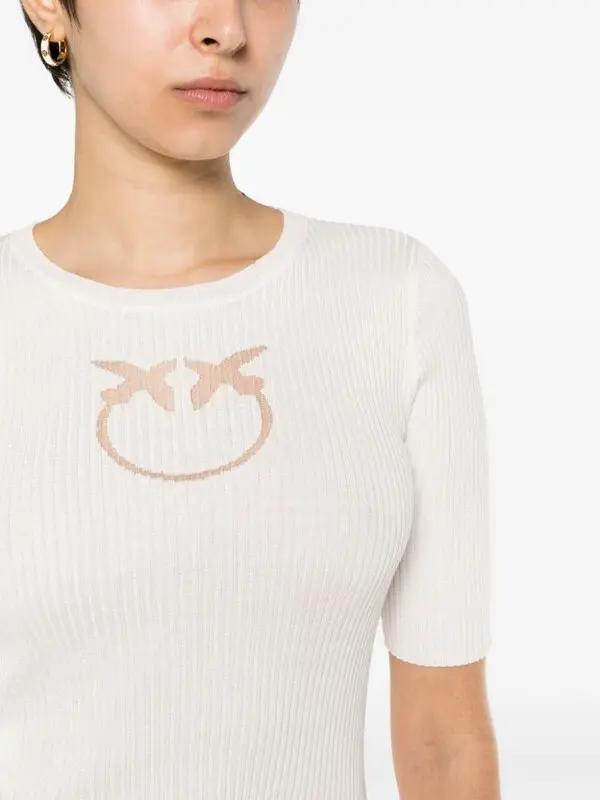 Pinko Love Birds Ribbed Top - Neutrals